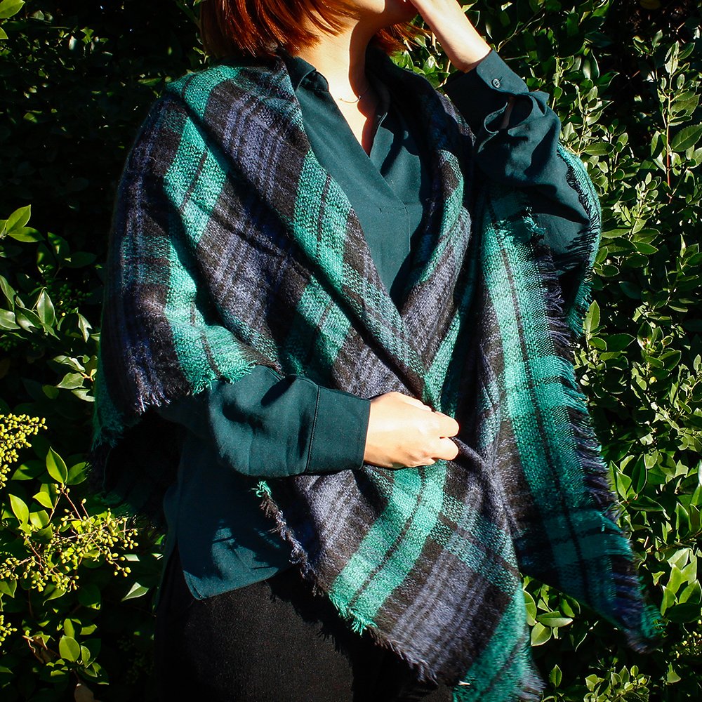 OCT17 Plaid Scarfs for Women Pashmina Tartan Wrap Large Warm Blanket Soft Shawl Checked Winter Fall Scarfs Scarves for Woman - Green