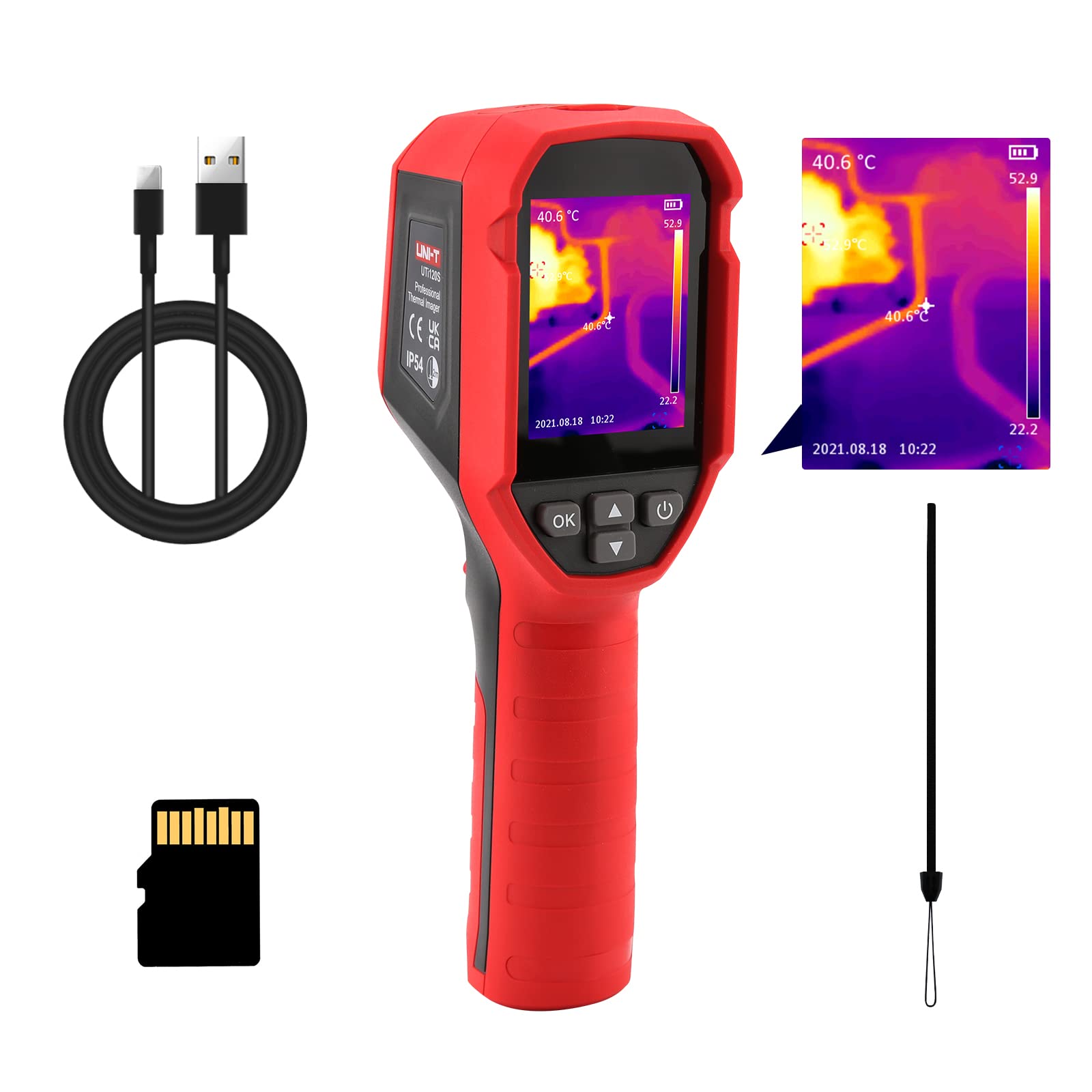 UNI-T UTi220A Pro Thermal Camera Imager 256x192 IR Resolution Handheld Infrared Camera Thermal Imaging 49152Pixels 25Hz Refresh Rate, IP65 2 Meter Drop Durability Rechargeable 16GB MicroSD