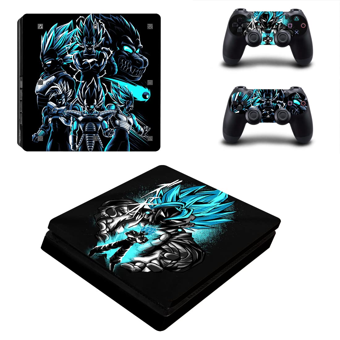 Vanknight Skin Vinyl Sticker Decals Wrap Compatible with PS4 Slim Console Controllers Blue Saiyan Anime