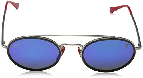 Ray-Ban Rb3847m Polarized Oval Sunglasses, Matte Silver/Green Mirrored Blue, 52 mm