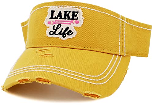 Vintage Distressed Visor Hat: Lake Life - Yellow