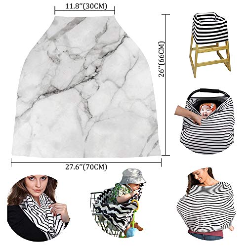 Nursing Cover Breastfeeding Scarf Baby Car Seat Covers Stretchy Infant Stroller Cover White Marble Pattern Carseat Canopy for Newborns