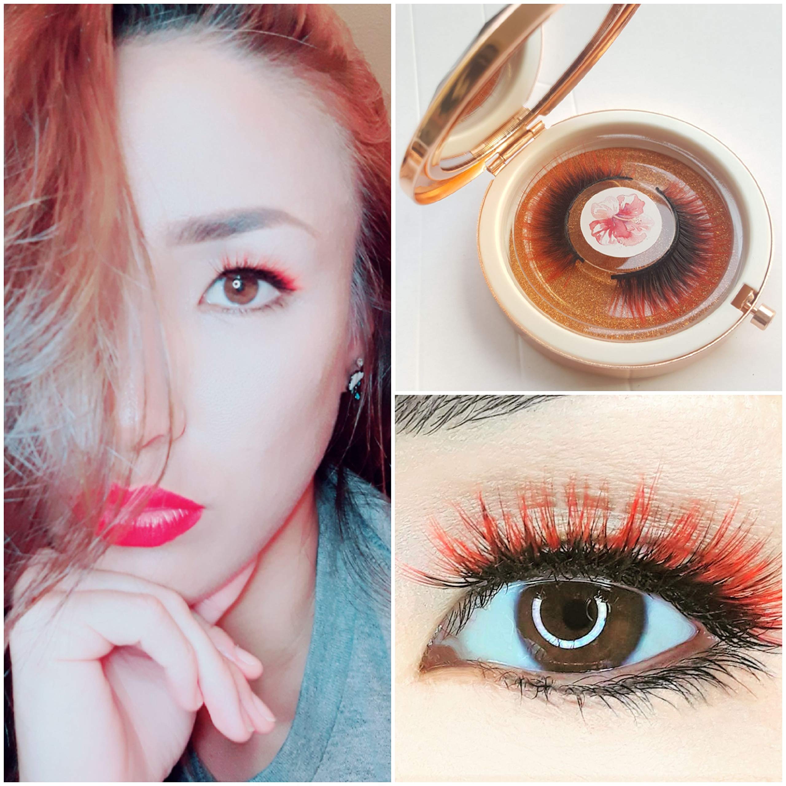 New.Colored Lashes, Ombre eyelashes. Beautiful Natural False Eyelashes Handmade Natural Cruelty Free False Eyelashes Reusable Pairs (Red)
