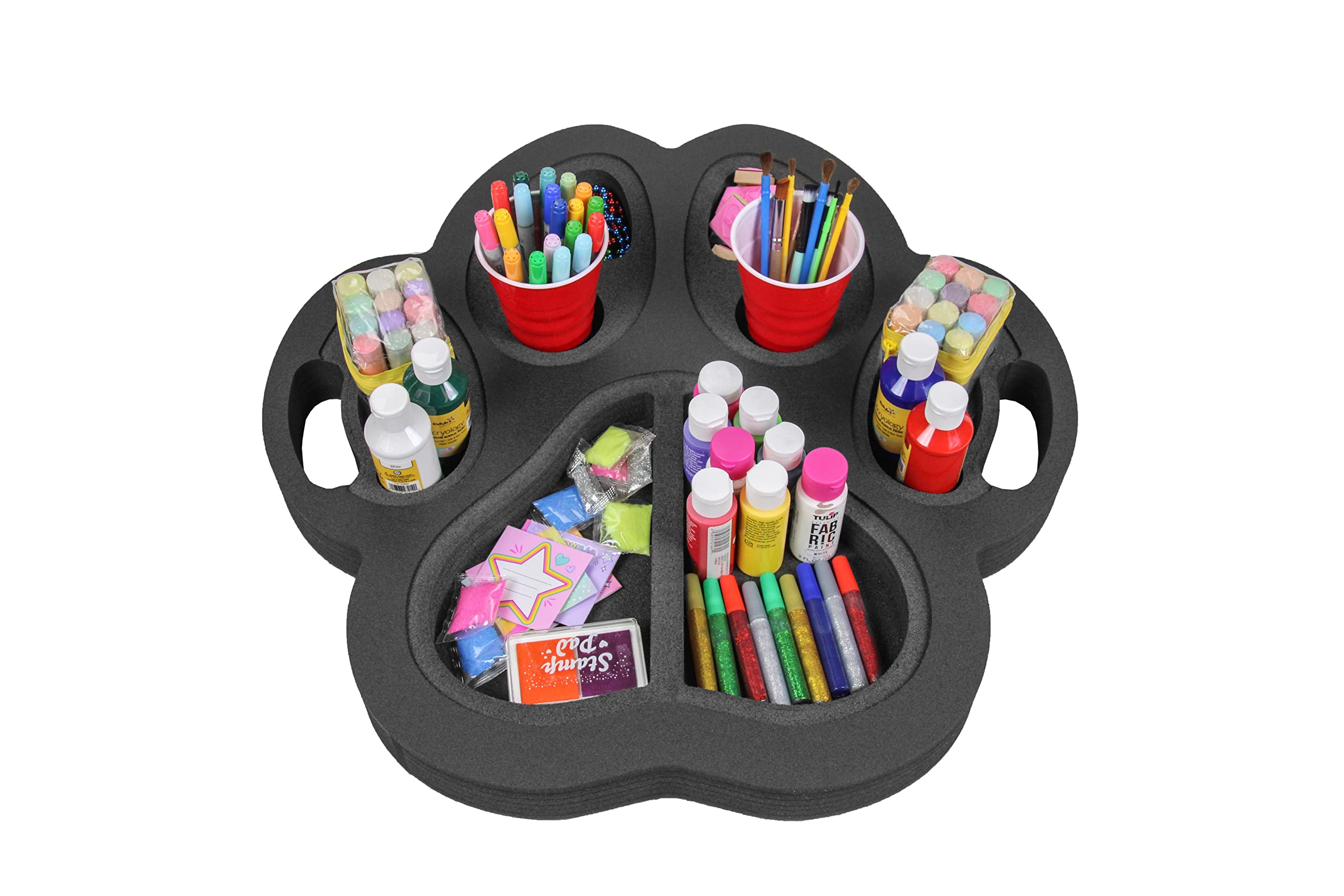 Polar Whale Craft Organizer Tray Paw Print Shape for Arts and Crafts Hobby Paint Marker Brush Pen Fun Storage Caddy Durable High Density Durable Black Foam Waterproof Washable