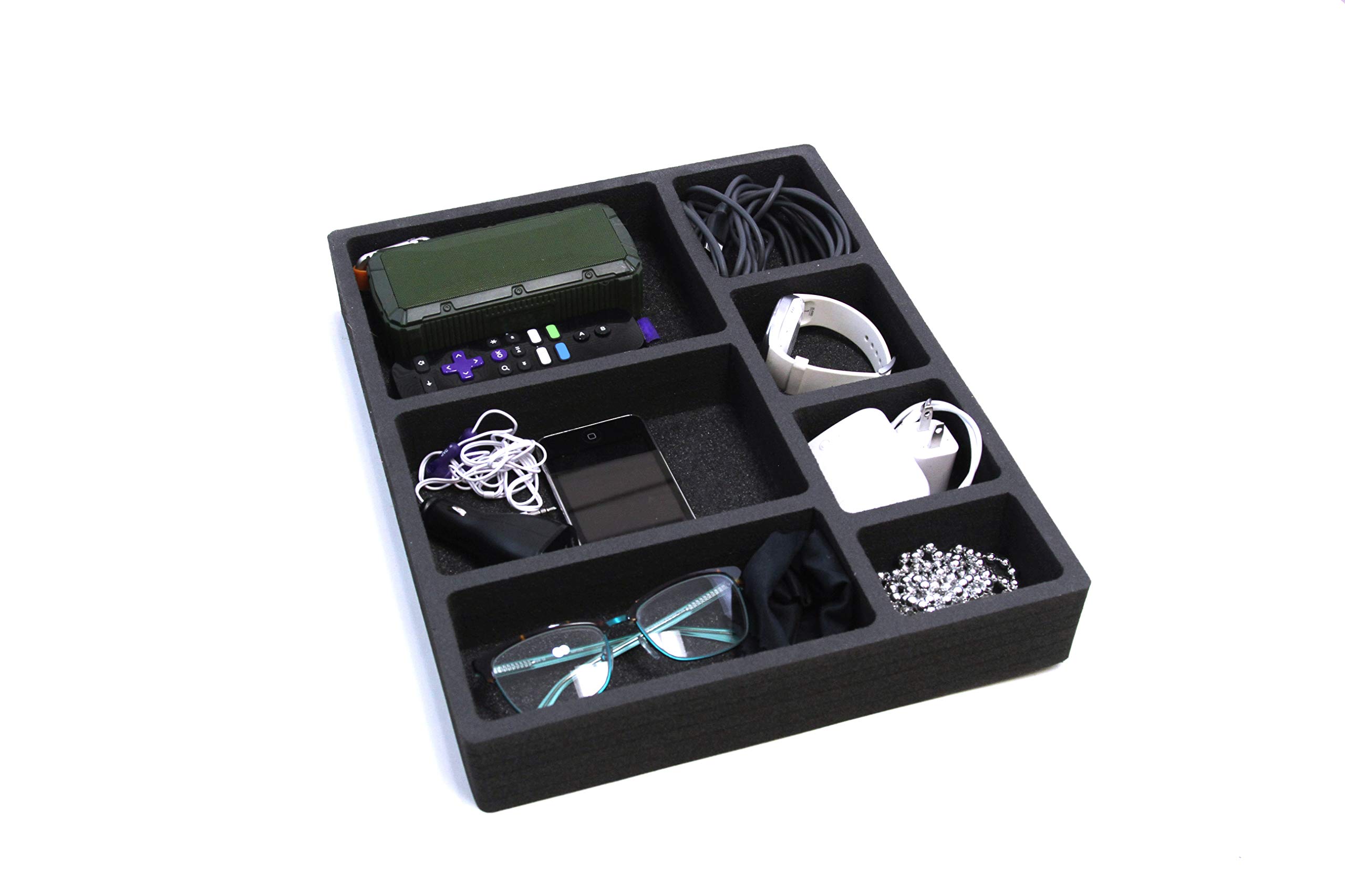 Polar Whale Drawer Organizer Non-Slip Waterproof Insert for Office Home Dorm Garage 11.5 X 14.5 X 2 Inches 7 Compartments Black Deep Pockets