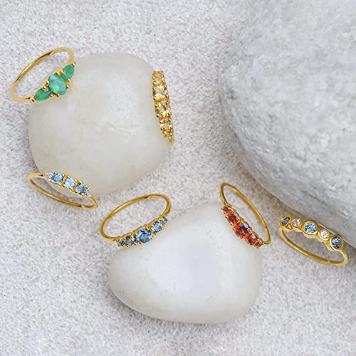 YoTreasure 18kt Gold Over Silver Dainty London Blue Topaz Ring Eternity Band Jewelry