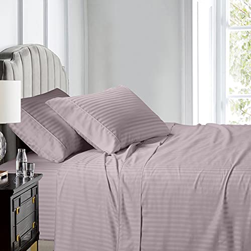 Royal Hotel Bedding Stripe Sheets - Top Split-King: Adjustable King Bed Sheets - 4PC Bed Sheet Set - 100% Cotton - 600 Thread Count - Deep Pocket, Top Split King, Lilac
