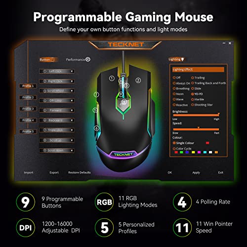 TECKNET Ergonomic Wired Mouse, 4 Adjustable DPI Levels, Silent & Flexible, Compatible with Windows/Mac/Chrome/Linux, 1.5m USB Cable