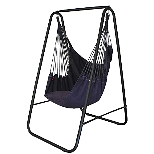 YUCAN Hammock Chair Stand with Hanging Swing Chair Included,Weather Resistant and Saving Space Stand Max 450 Lbs, Quality Cotton Weave Wrap Whole,Suitable for Indoor Outdoor Patio Yard(Grey) Patented