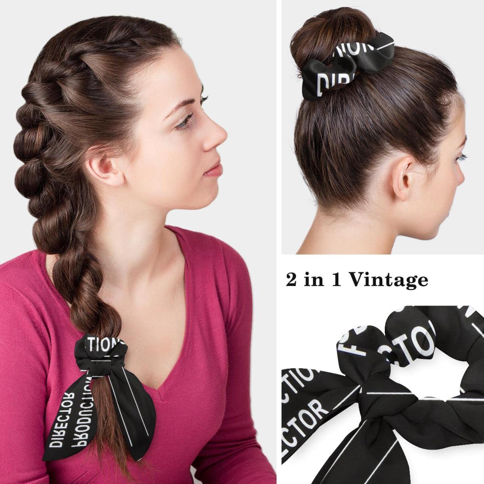 Movie Cinema Lapper Board Nurse Scrub Caps Women Long Hair Adjustable Working Cap with Button and Bow Hair Scrunchie