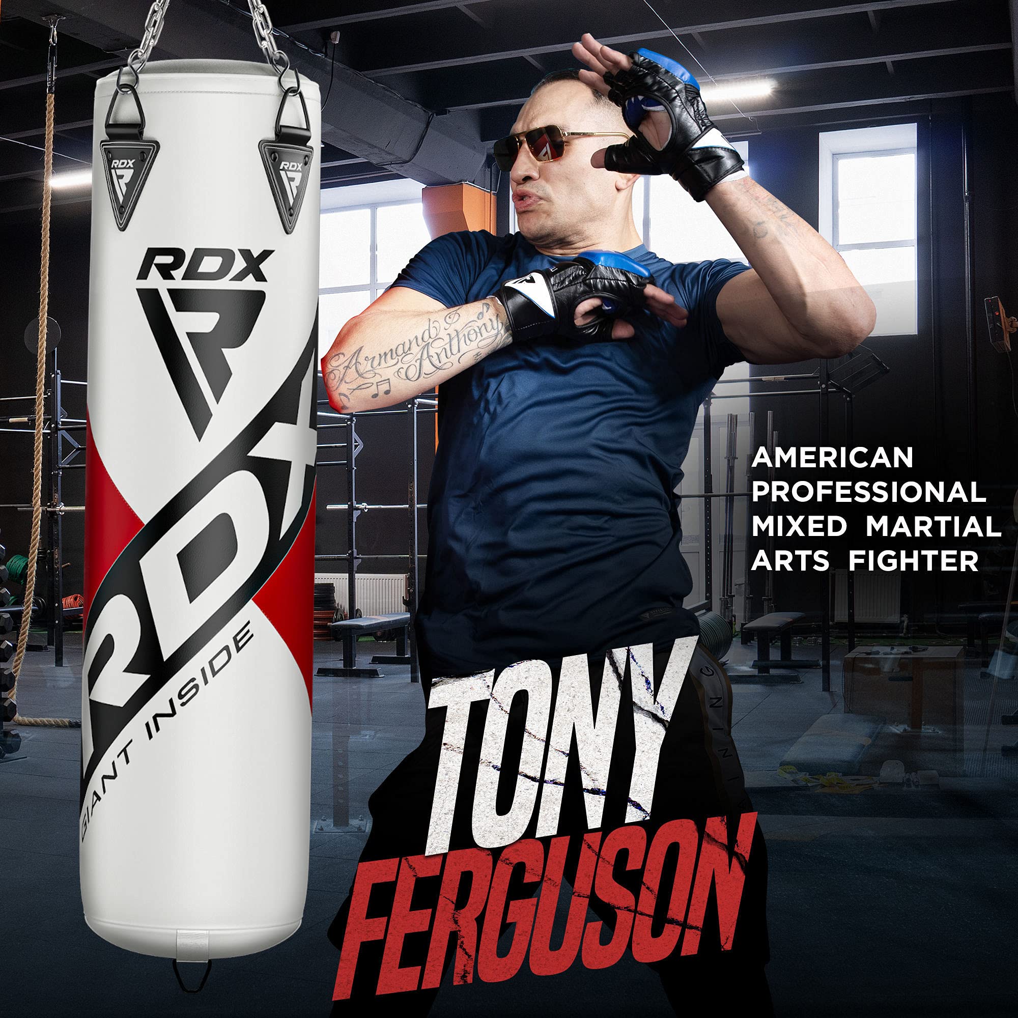 RDX Punching Bag UNFILLED Set Muay Thai Training Gloves with Punch Mitts Hanging Chain, Great for MMA, Kick Boxing, Martial Arts, 4PC Available in 4FT 5FT
