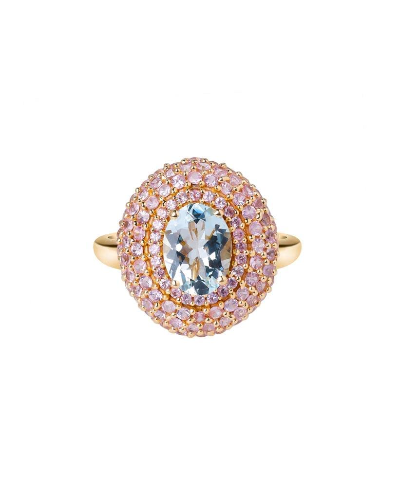 YoTreasure 1.95 Ct. Aquamarine Pink Sapphire Wedding Ring Solid 14K Yellow Gold Gemstone Jewelry