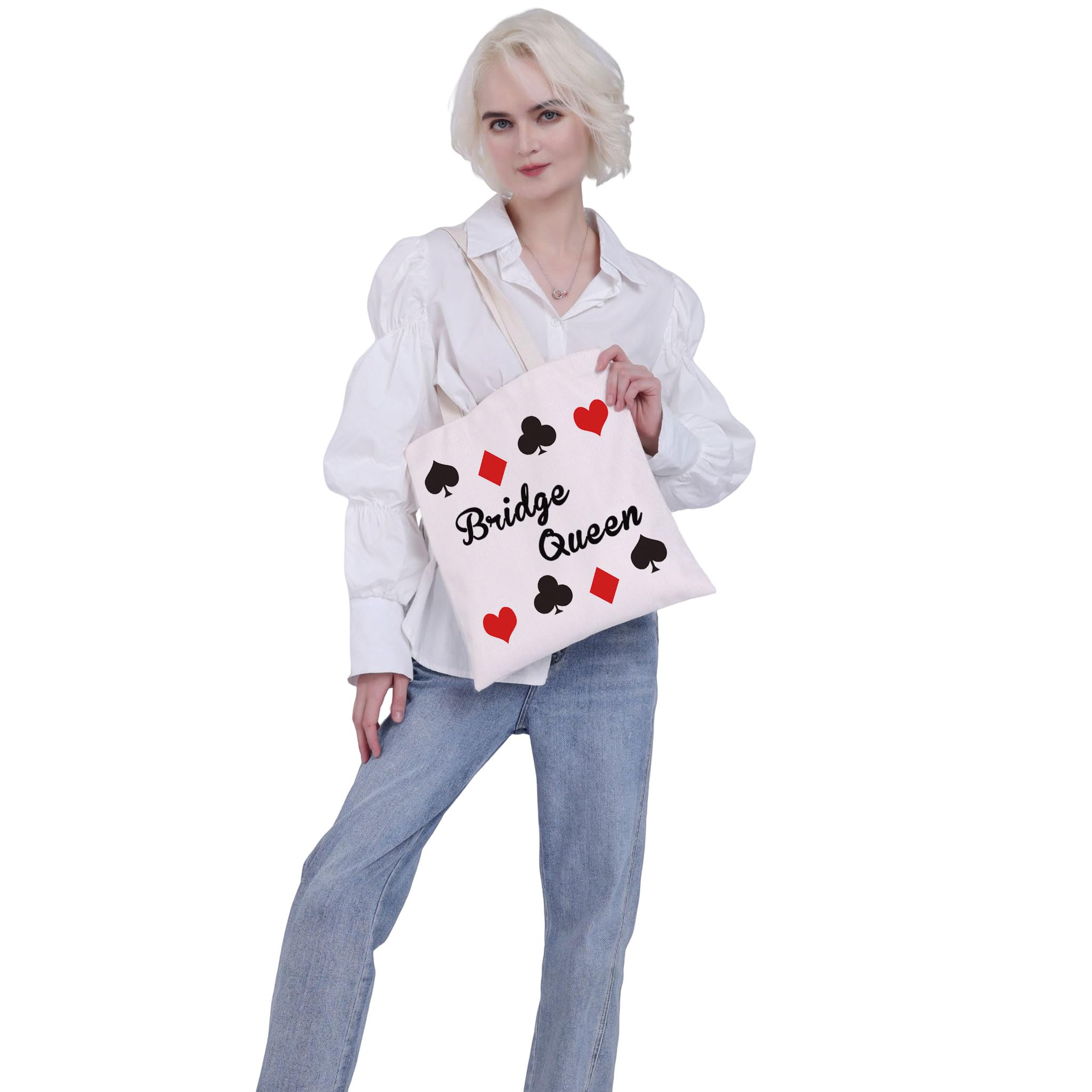 VAMSII Bridge Players Tote Bag Bridge Queen Shoulder Bag Bridge Card Gifts for Bridge Players Bridge Lovers Gift (Bridge Queen Tote)