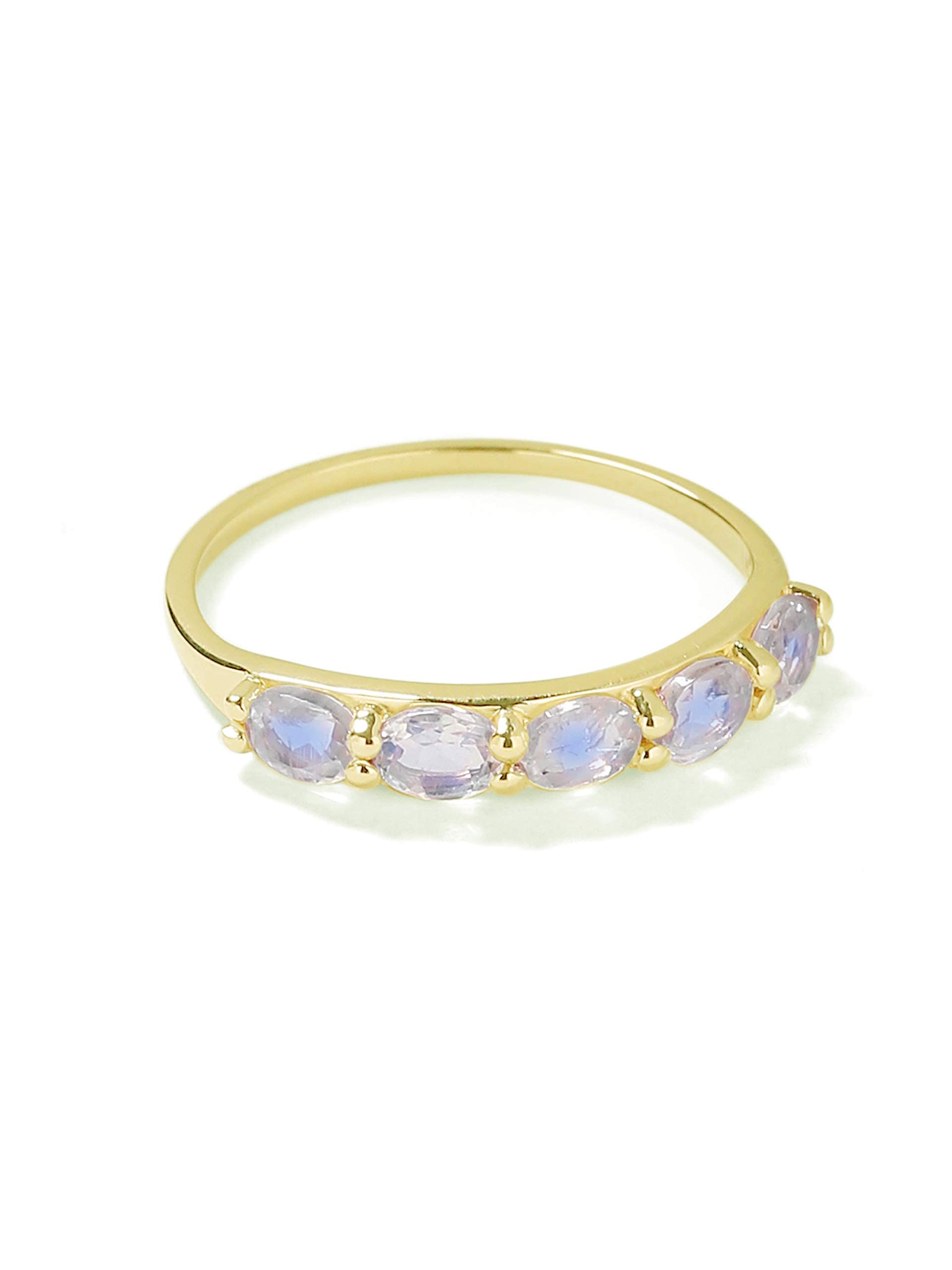 YoTreasure 10kt Yellow Gold 0.8 Ct Rainbow Moonstone Ring Eternity Band