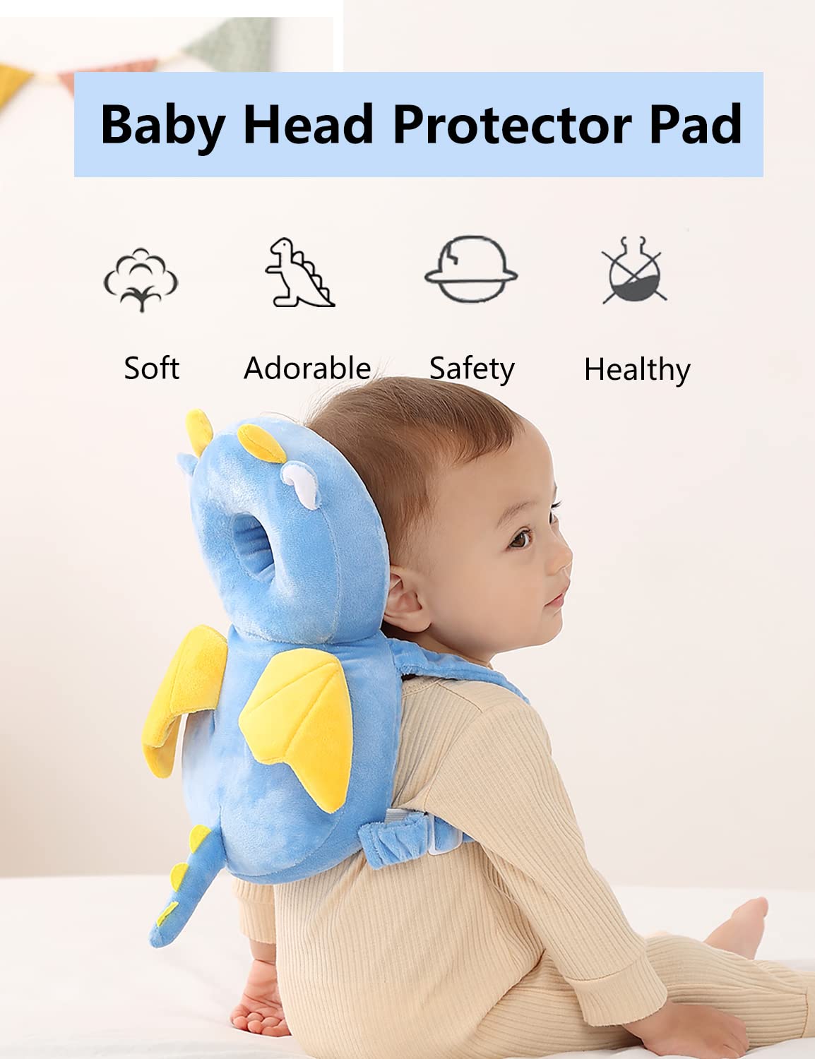 Toddler Baby Head Protection Cushion Backpack Wear,Dinosaur