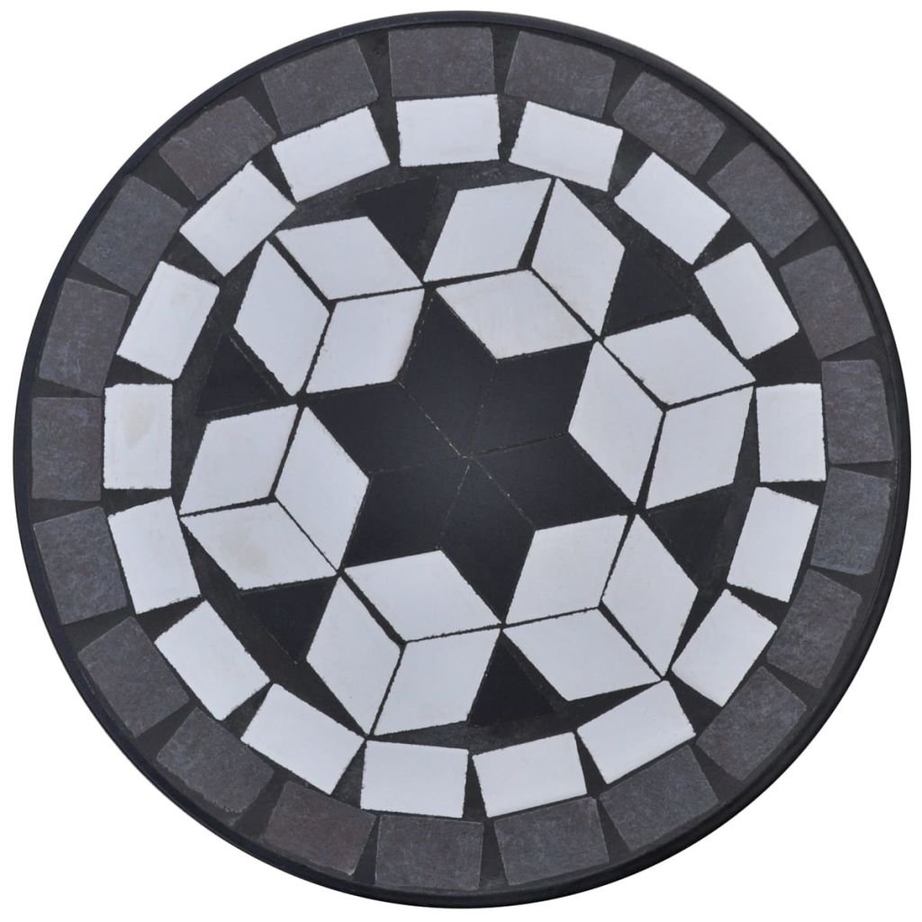 NusGear Mosaic Side Table Plant Table Black White, Material: Iron Tube + Ceramic Tile -129