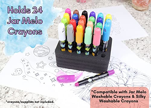 Polar Whale Jumbo Washable Crayon Desk Stand Organizer Compatible with Jar Melo and Others Design Storage Tray Supply Non-Scratch Non-Rattle Washable Durable Black Foam Holds 24