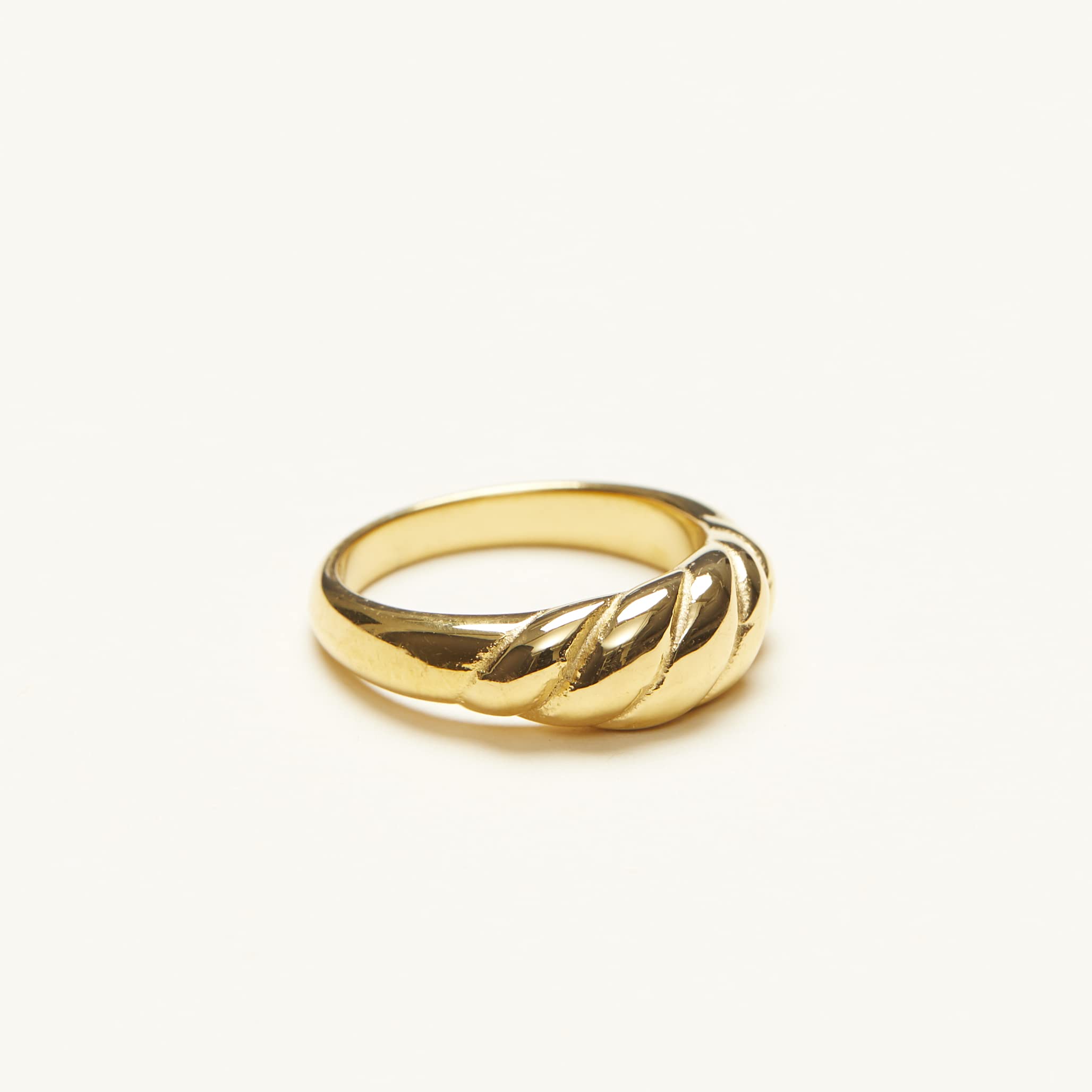 Shapes Studio 18K Gold Plated Gold Dome Croissant Band Ring, Stackable Ring, Signet Ring, Women Jewelry Minimalist Chic Style (Small, 7)