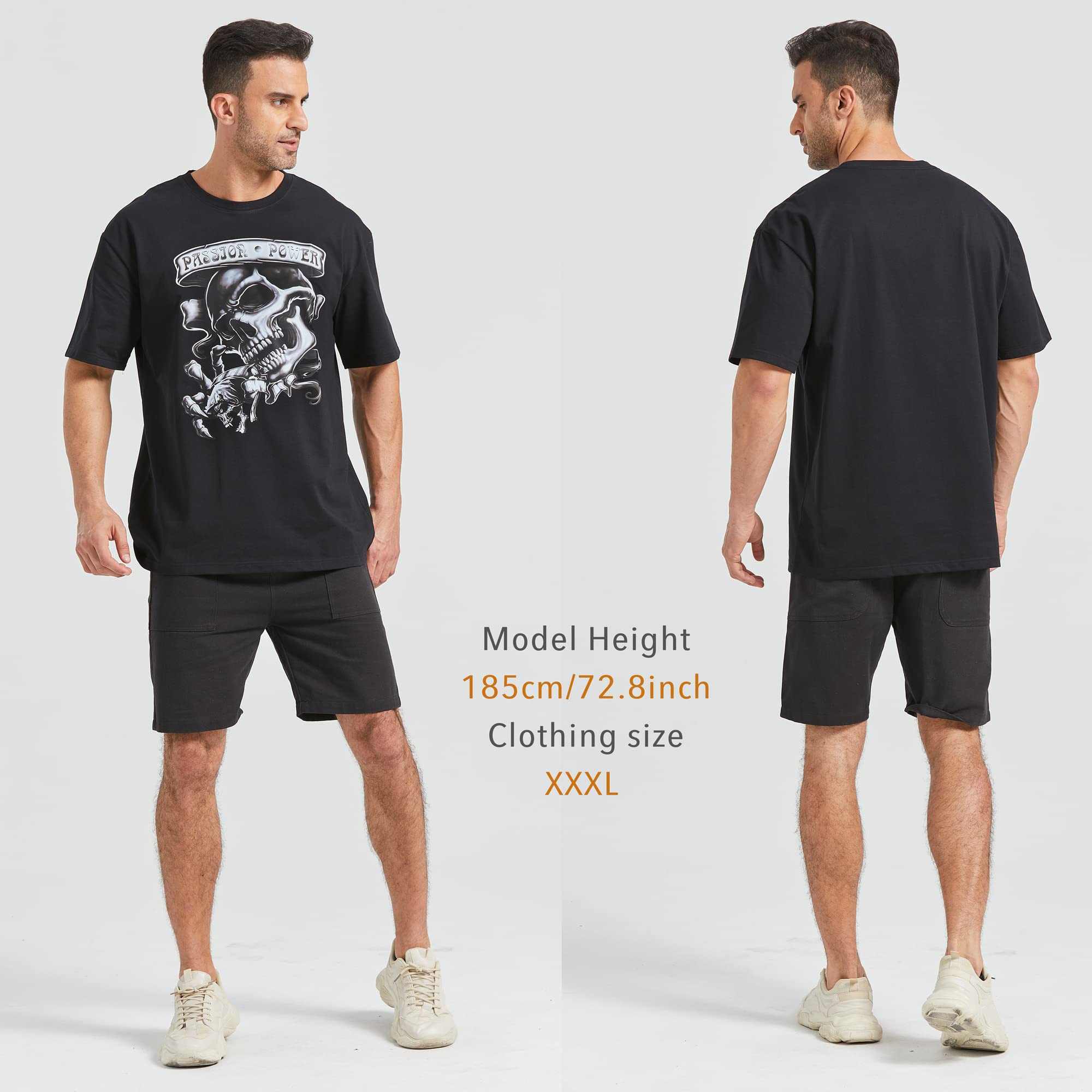 Obacle Men T Shirt, Skull T-Shirt for Men Cotton Short Sleeve Black Shirt (2XL)