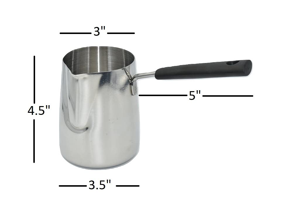 Turkish Coffee Pot, Greek Coffee Pot, Hot Chocolate Pot, Cezve, Ibrik, Briki, Milk Warmer, Butter and Chocolate Melting Pot, Percolator, contemporary design, 20 oz (600 ml) capacity, chrome