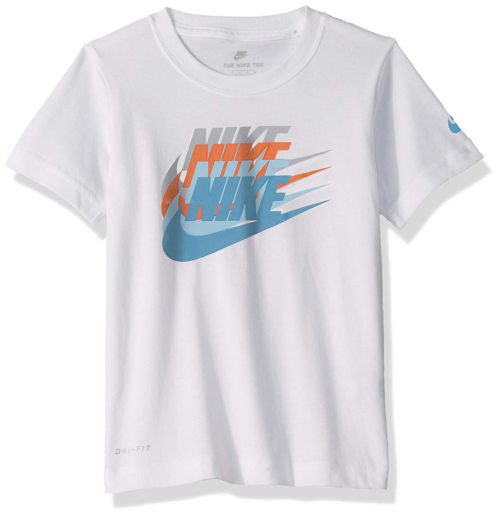 NIKE Children's Apparel Boys' Little Graphic T-Shirt, White/Blue, 7