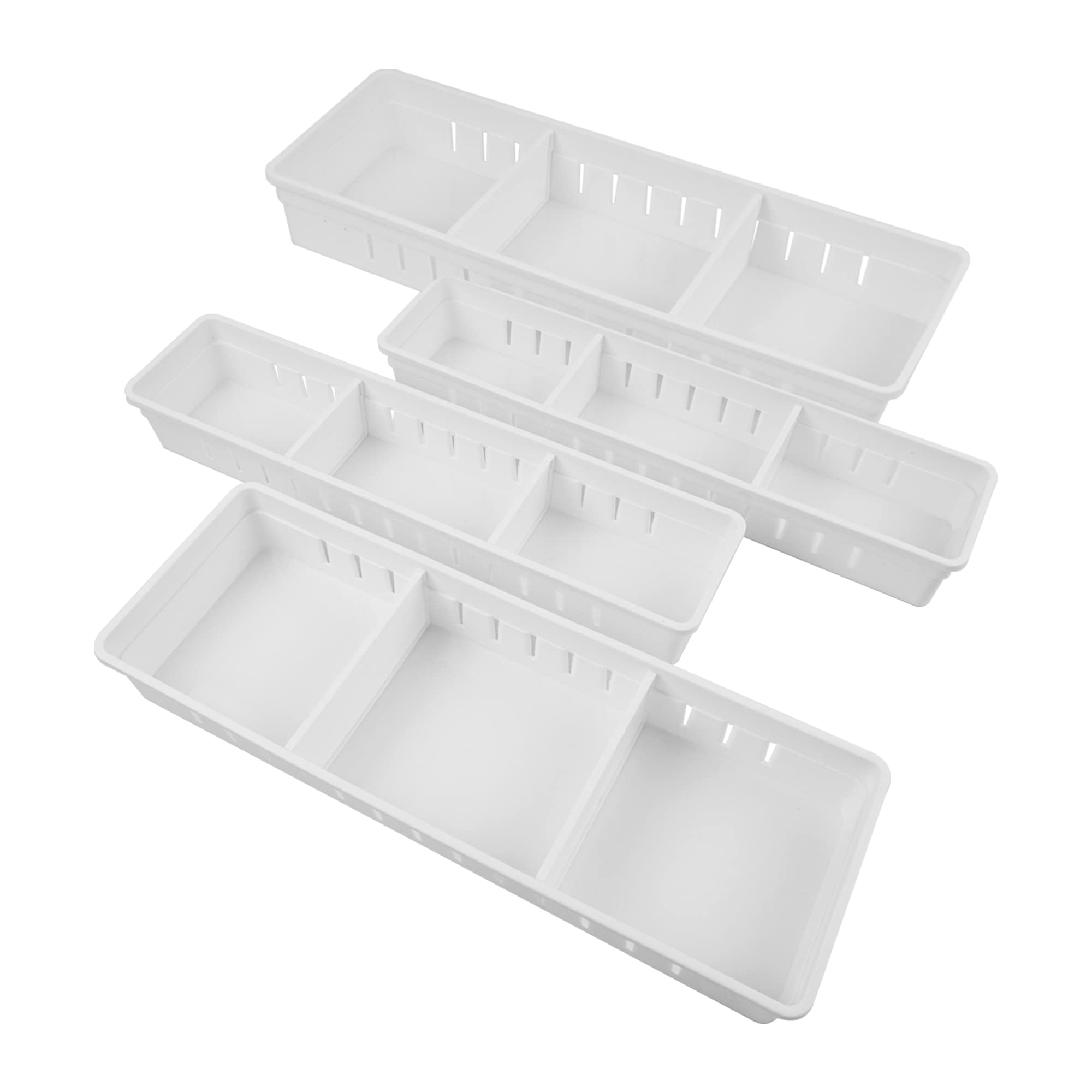 Sarajoye 4 - Piece Adjustable Flatware Cooking Utensil Organizer for Kitchen Drawers - Expandable 13 Slots Silverware Drawer Organizer Tray Holder for Organization Storage (2 Large + 2 Small, White)