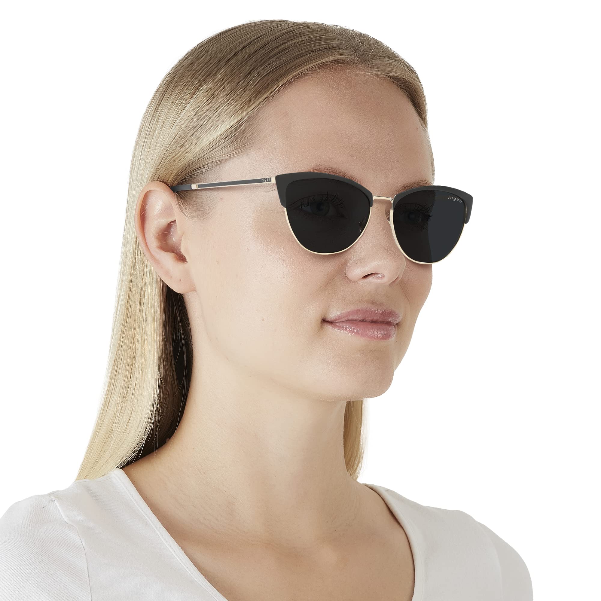 Vogue Eyewear Woman Sunglasses Top Silver/Rose Gold Frame, Polar Dark Blue Lenses, 55MM