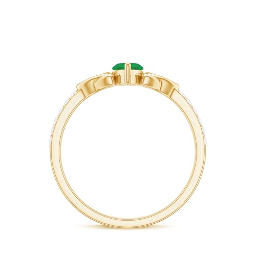 Rosec Jewels Natural Emerald Solitaire Celtic Knot Ring with Diamond, AAA Quality, Certified Emerald Diamond Promise Ring, 14K Yellow Gold, Size:US 7.00