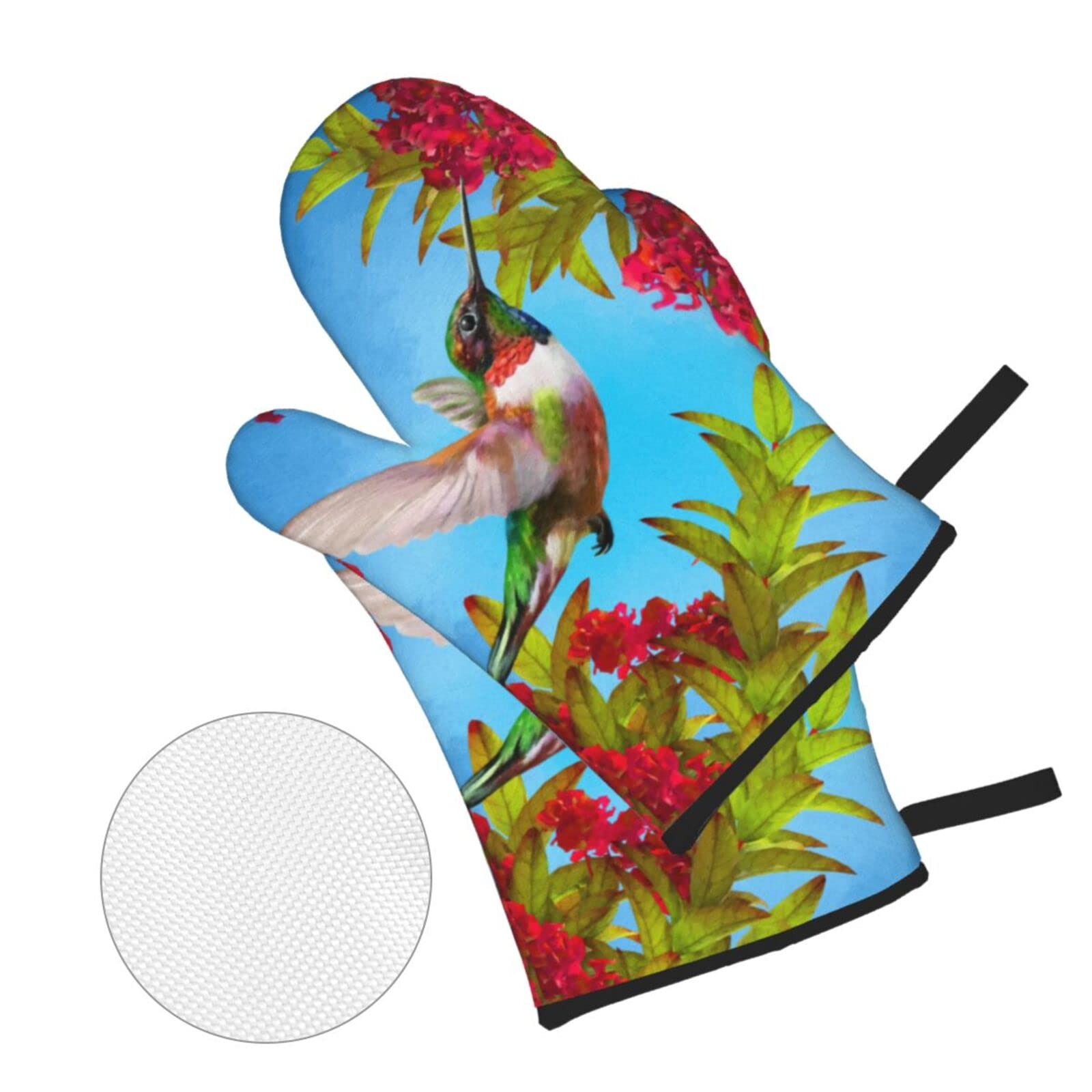 Spring Bird Hummingbird Oven Mitts and Pot Holders Sets 4 Piece Set Heat Resistant Non Slip Oven Mitts for Cooking Baking Grilling