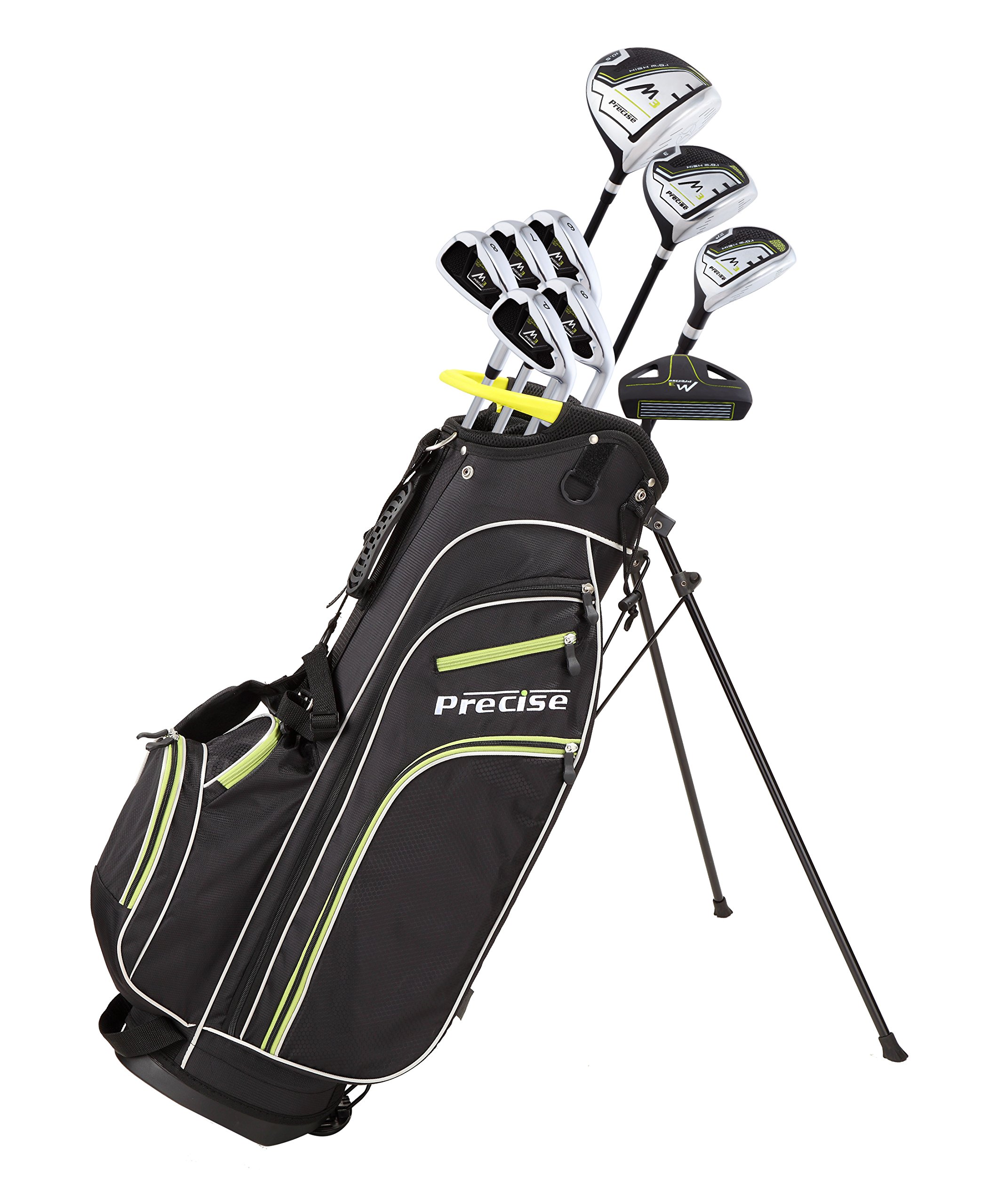 Precise M3 Men's Complete Golf Clubs Package Set Includes Driver, Fairway, Hybrid, 6-PW, Putter, Stand Bag, 3 H/C's - Right Handed - Regular or Tall Size (Blue - Tall Size +1", Right Handed)