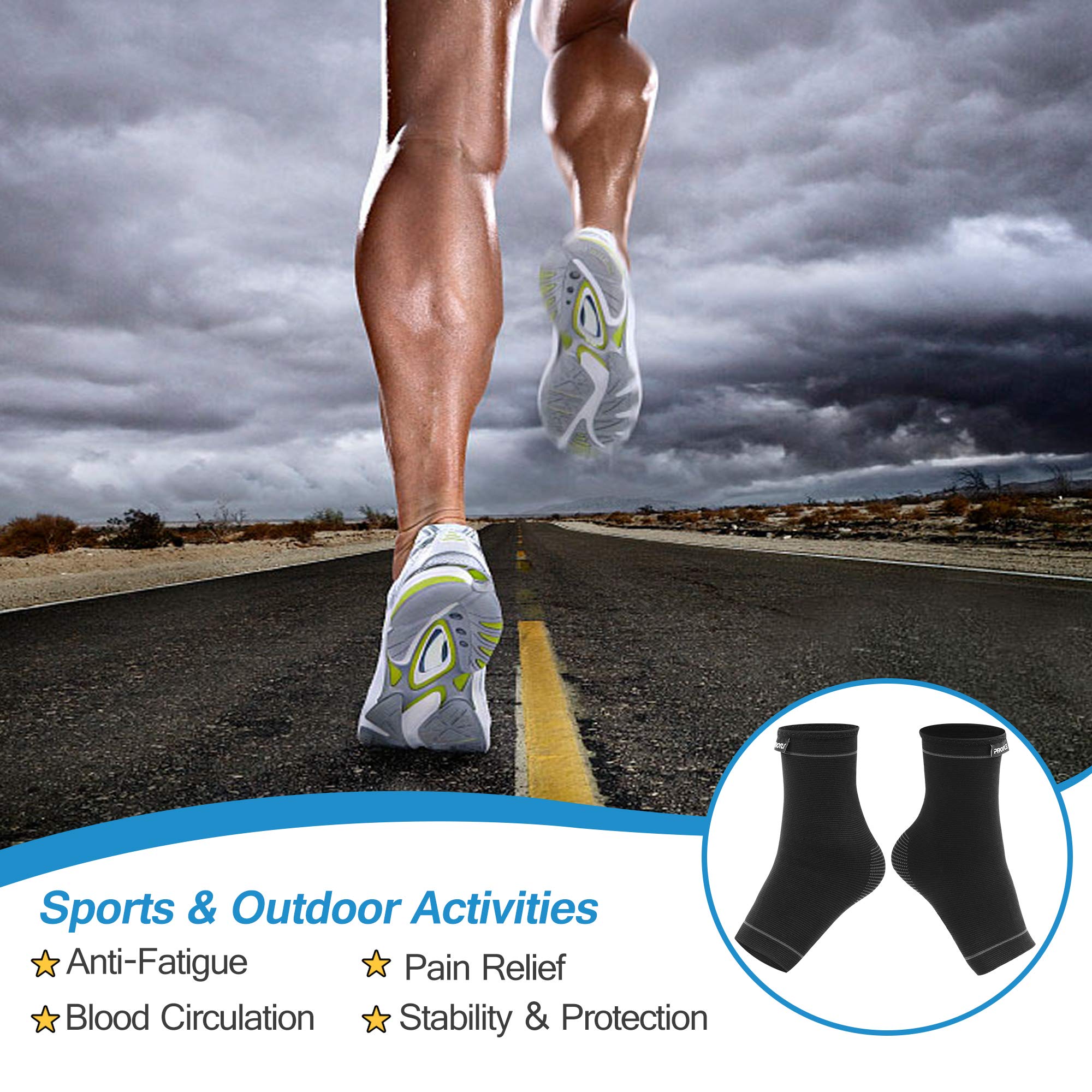 Protle Soft Ankle Brace Compression Support Sleeve (Pair) for Injury recovery, Pain Relief, Joint pain, Achilles Tendon, Plantar Fasciitis Foot socks, Reduce Swelling, Arch Support (Black, Medium)