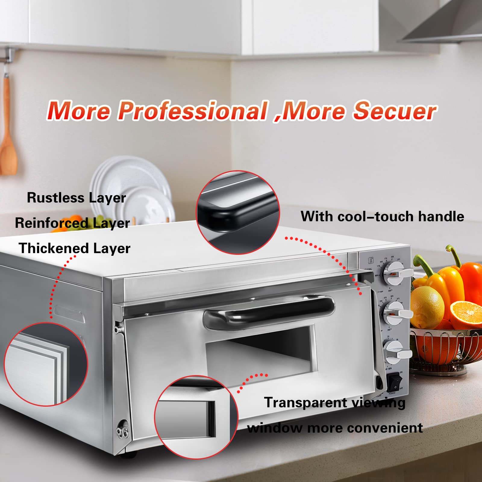 Pizza Oven Countertop Indoor 23'' Stainless Steel Commercial Pizza Oven Single Layer Deck Deluxe Pizza Maker Multipurpose Snack Oven for Restaurant Kitchen Home