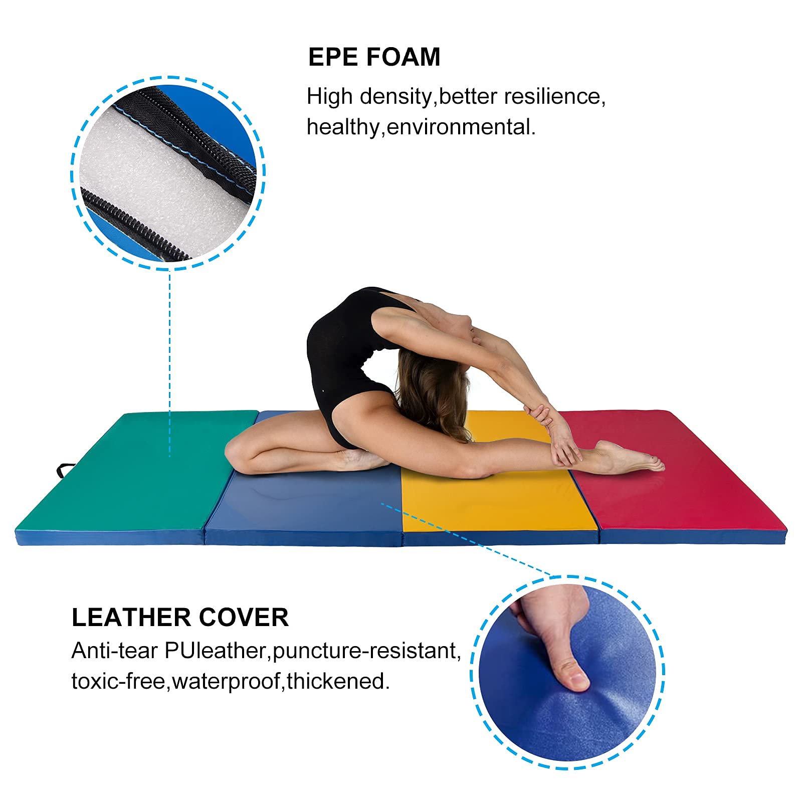 Polar Aurora 4'x10'x2 Thick Folding Gymnastics Exercise Mat Aerobics Stretching Yoga Mats (Pink)