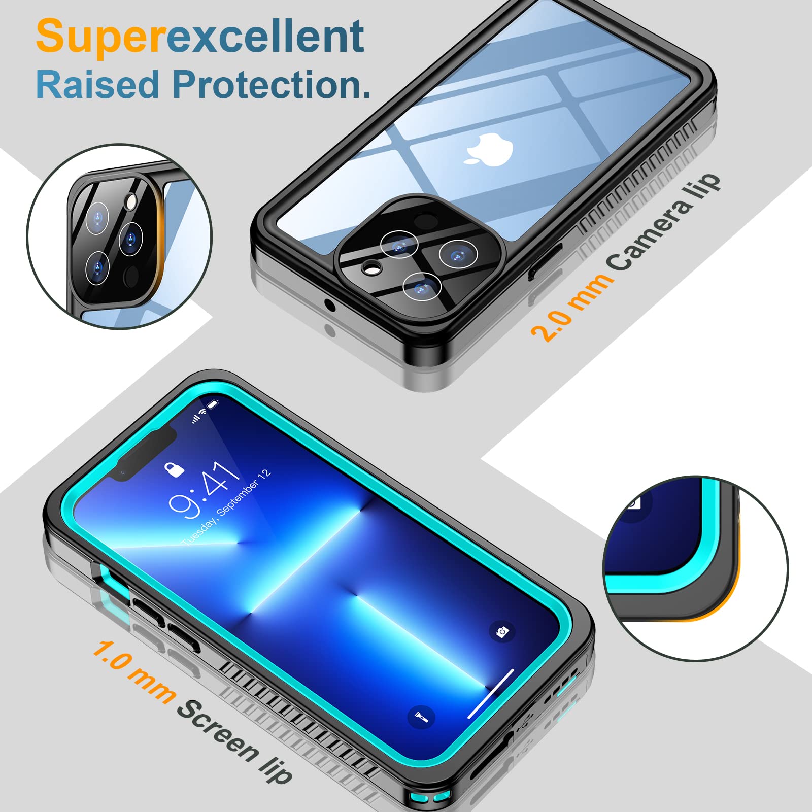 Temdan Compatible with iPhone 13 Pro Max Case Waterproof, Built in Screen Protector Full Body Rugged Heavy Duty Protection Anti-Scratch Shockproof Protective Case for iPhone 13 Pro Max 6.7 inch Teal