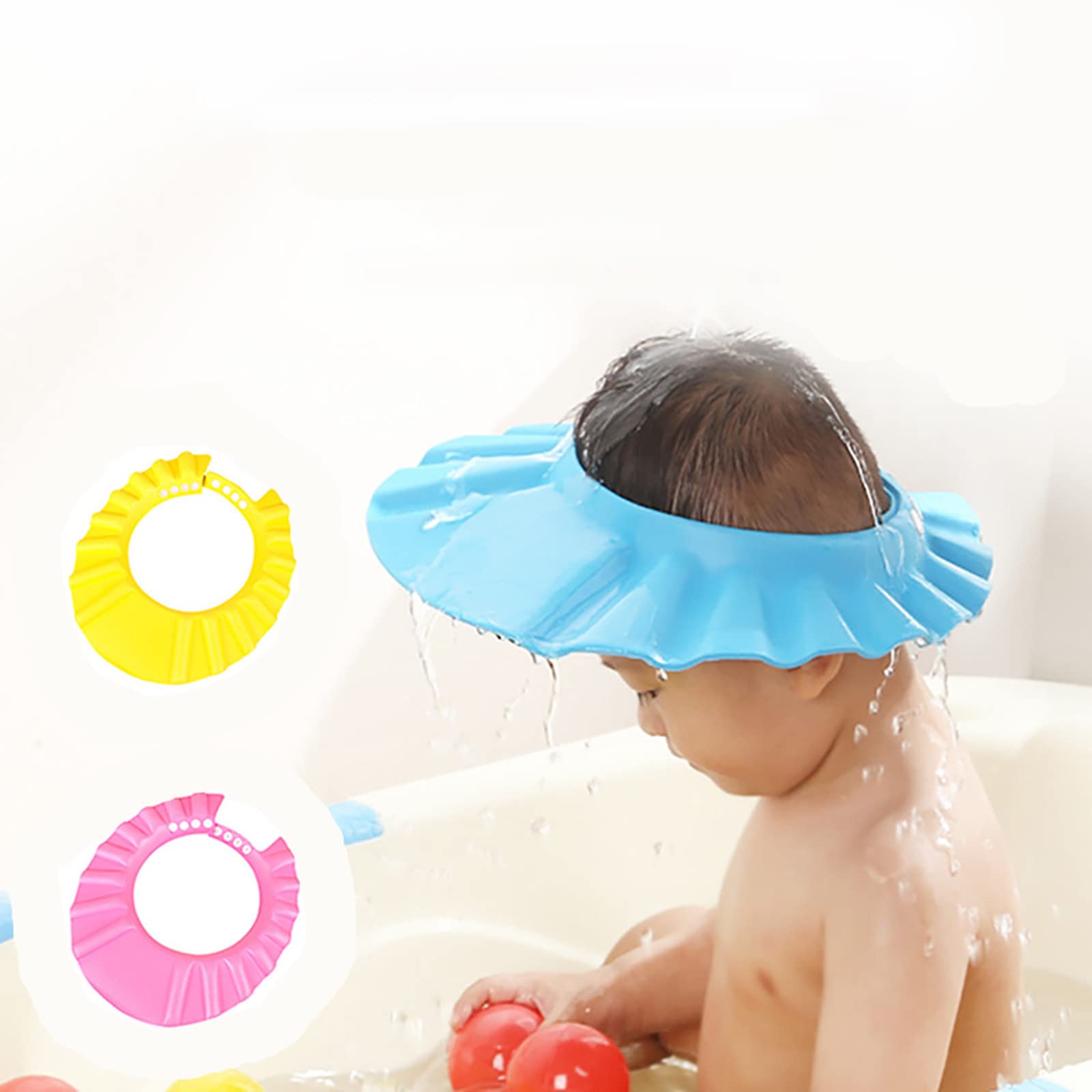 vhshppy Baby Shower Cap Silicone Bathing Hat, Adjustable Shower Cap Infants Soft Protection Hat Safety_Visor Cap Hat for Toddler Kids, Blue, as shown