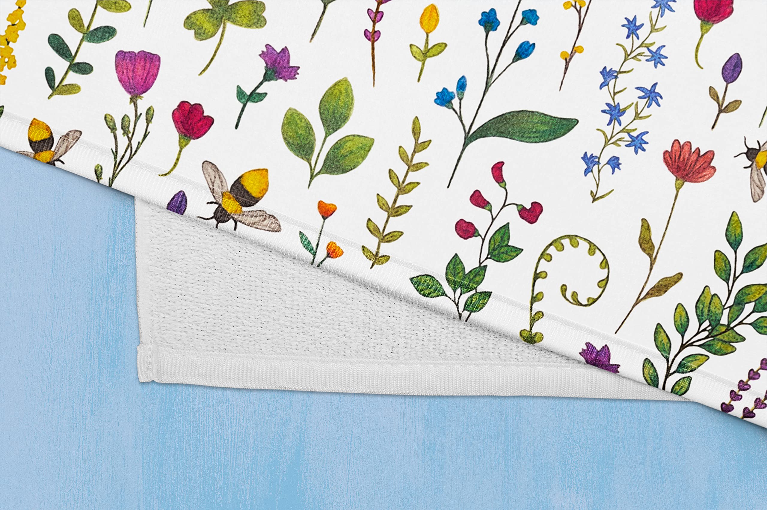 Spring Flower Print Hand Towel - Bumblebee Kitchen Towel - Bathroom Hand Towel - Cotton Terry Cloth - 15"x25"