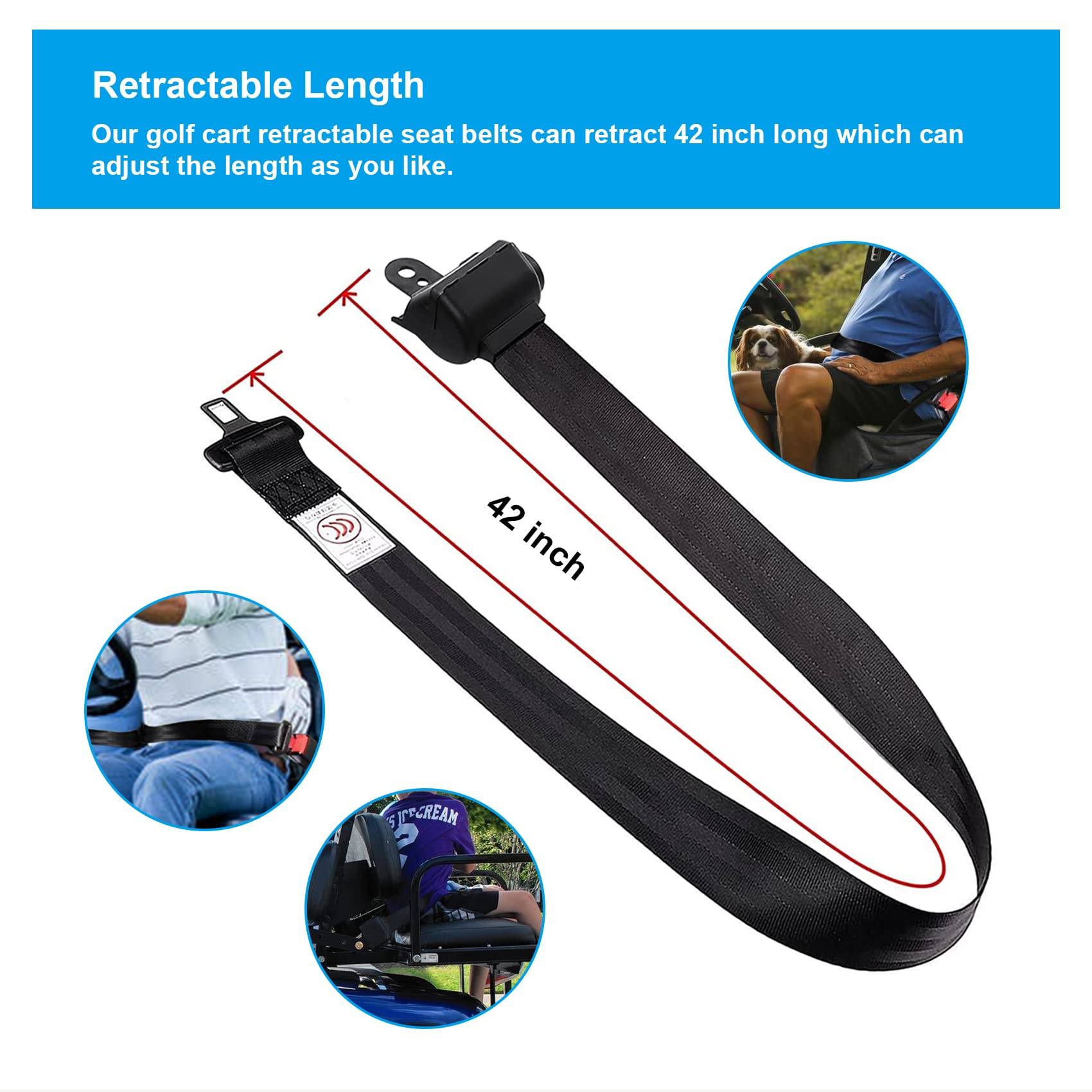 Universal Retractable Front Rear Golf Cart Seat Belt Kit for EZGO, Yamaha, Club Car (2PCS)