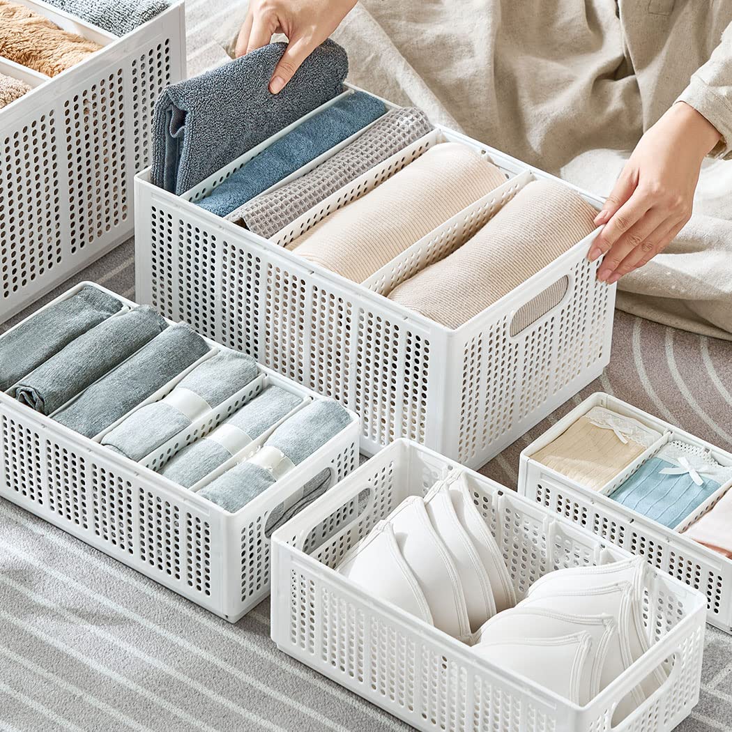 Tokokimo Plastic Closet Storage Basket Bins Cubes Organizer, Collapsible Closet Organizers and Storage with Handles for Storing Socks, Panties, Ties, Crafts, Cosmetics ,Small, 1 pack