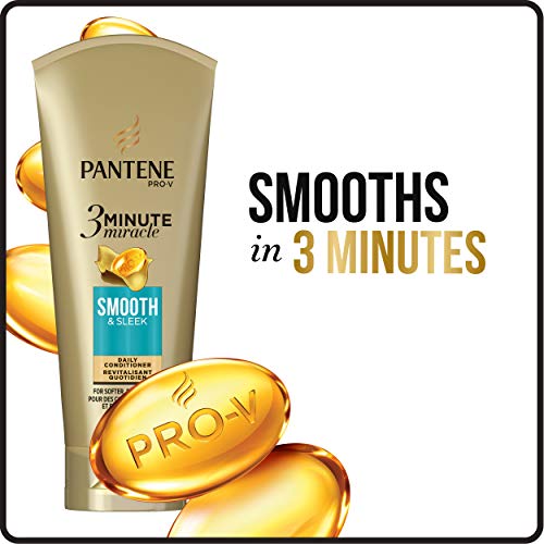 Pantene, Conditioner, Pro-V Smooth and Sleek Hair Frizz Control, 3 Minute Miracle, 6 fl oz, Triple Pack