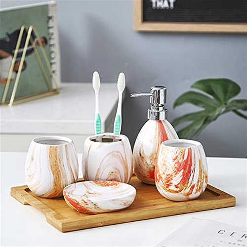 Soap Dispenser for Bathroom Marble Pattern 6-Piece Soap Dispenser Set, Modern Kitchen and Bathroom Accessories, for Bathroom Kitchen Home, with Tray Bottles Dispenser (Color : C) (C b)