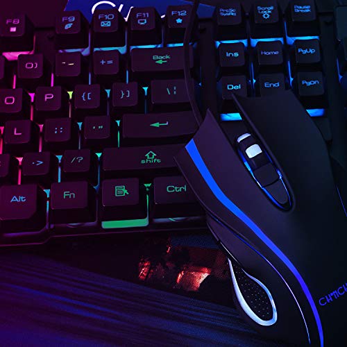 RGB Gaming Keyboard and Mouse Combo CHONCHOW 991b Rainbow Led Backlit 7 Colors Office Ergonomic Keyboard with Mice 4800 DPI Adjustable competible with Ps4/Ps3 Windows 7/8/10 Mac PC