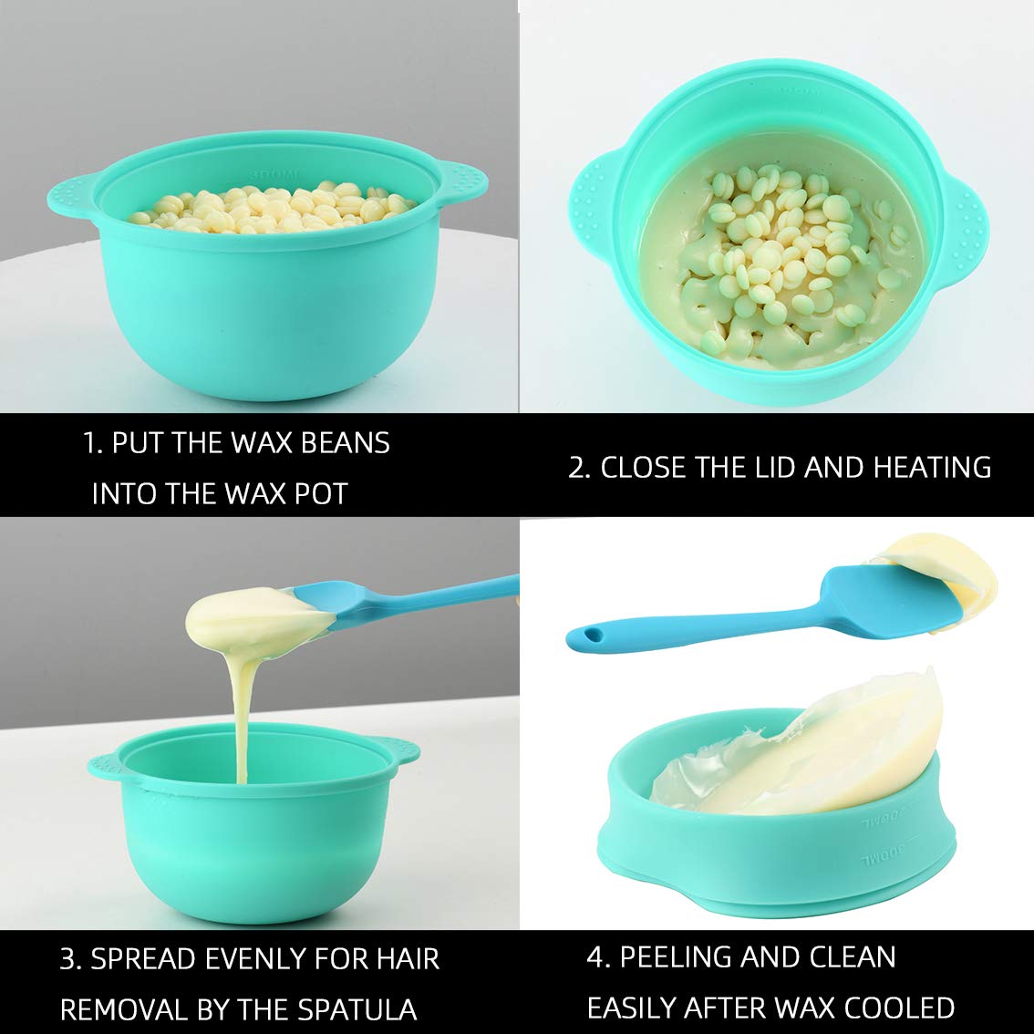 Replacement Wax Pot for Wax Warmer, Non-stick Wax Bowl and Spatulas Set, Reusable & Removable Wax Pots and Scraper for All Kinds of 500ml Wax Heater Machine.