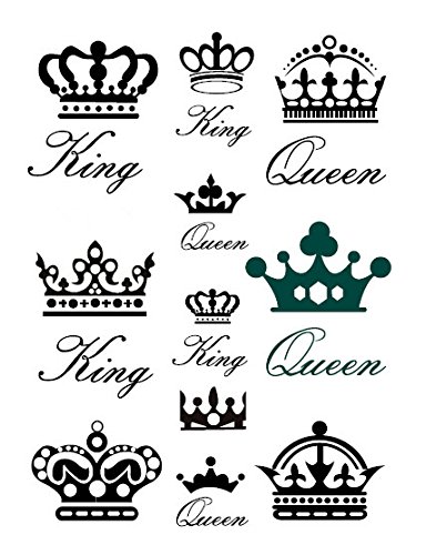 SanerLian Waterproof Temporary Fake Tattoo Stickers Classic King Queen Crown Design Set of 2