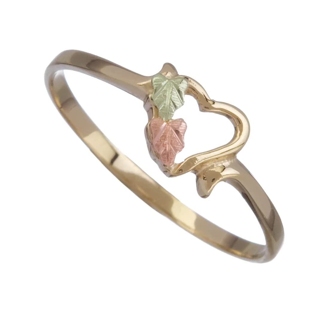 Petite Open Heart Ring, 10k Yellow Gold, 12k Pink and Green Gold in Black Hills Gold Motif, Size 7.75