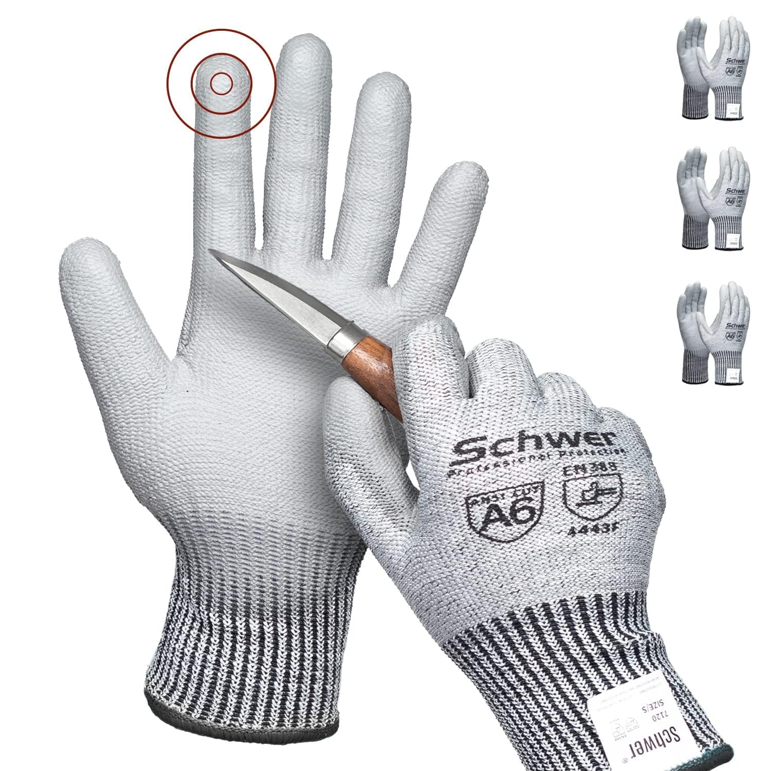 Schwer 3 Pairs AIR-SOFT Cut Resistant Gloves AR7120 ANSI A6 Cut Proof Work Gloves, Touchscreen, for Men and Women Used for Woodworking, Glass Cutting, Construction, Cargo Handling, Car Repair(L)