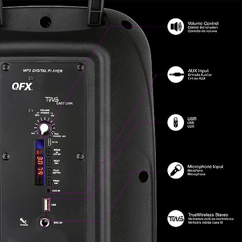 QFX PBX-8008SM TWS Bluetooth 8β Woofers Rechargeable Portable Speakers with AC Adapter and Microphone,Black