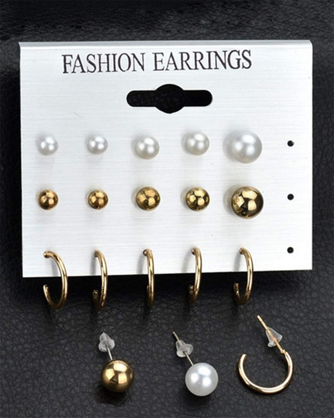 Ofeiyaa 57 Pairs Assorted Multiple Stud Hoop Earrings for Women Crystal Pearl Stud Earrings Set