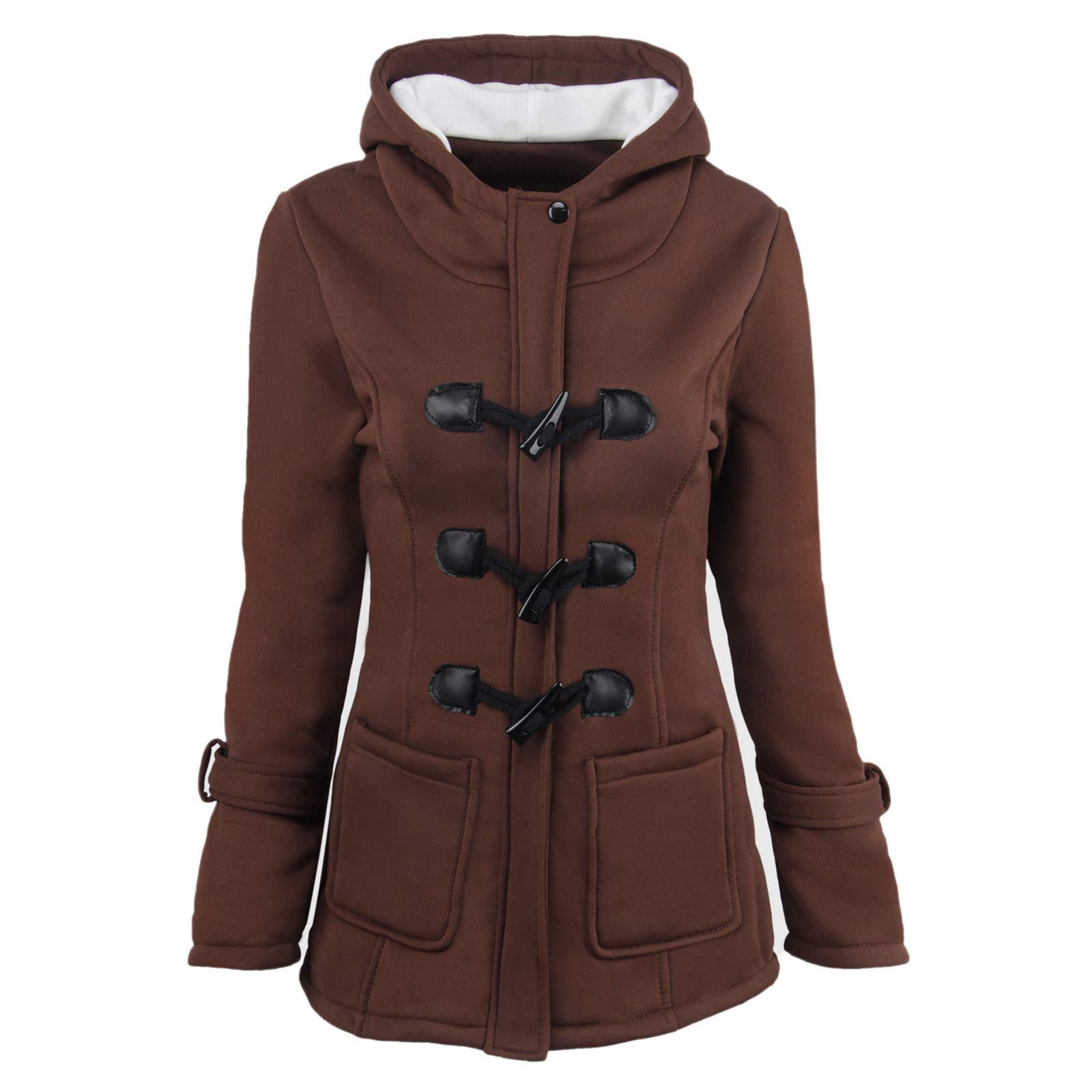 Winter Coats for Women Hooded Faux Fleece Lined Warm Jacket Thick Plush Button Lapels Outwear Plus Size Long Parka Coffee_45 5X-Large