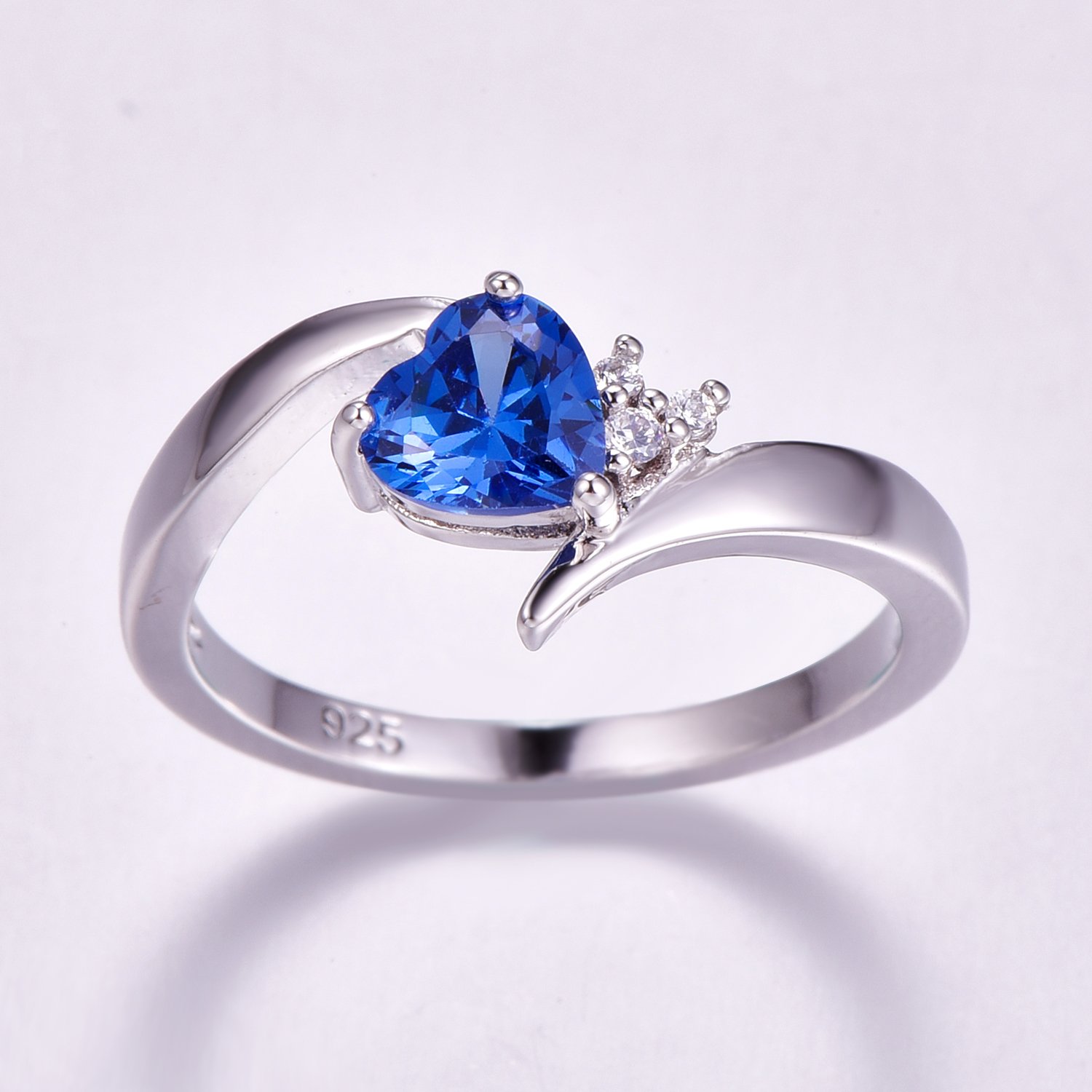 Psiroy 925 Sterling Silver Plated Created Tanzanite Filled Heart Bypass Engagement Ring Size 10