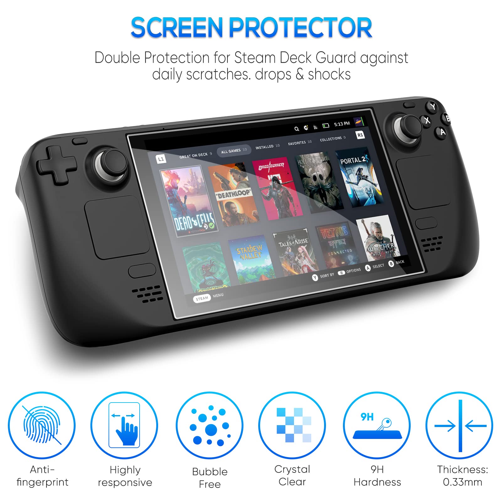 YUANHOT Upgraded Protective Case for Steam Deck with Screen Protector, Soft TPU Protector Cover Accessories Kit with Anti-Collision and Easy Installation Design - Black